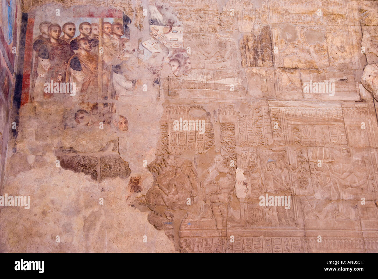 Egypt Luxor the temple Coptic Christian wall painting plastered over ...