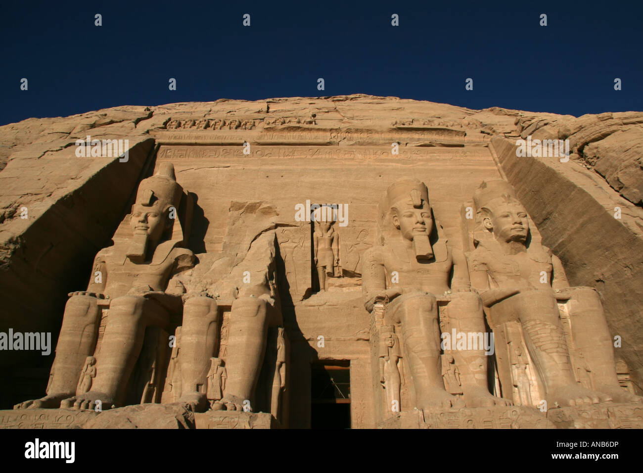 A frontal view on the main entrance of the Ramesses II temple in Abu ...