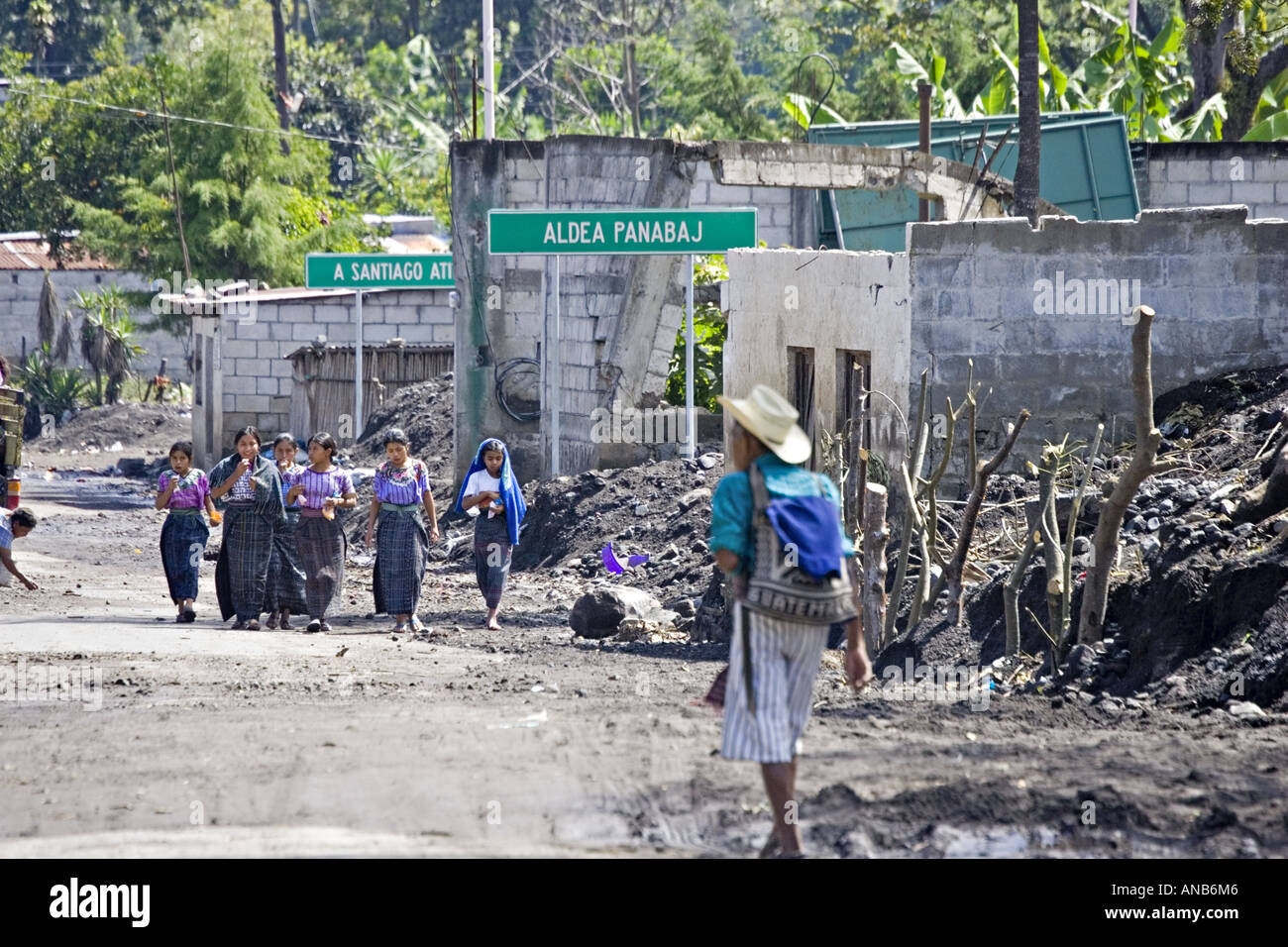 GUATEMALA PANABAJ Indigenous Mayan Tzutujil men and women walk down the ...