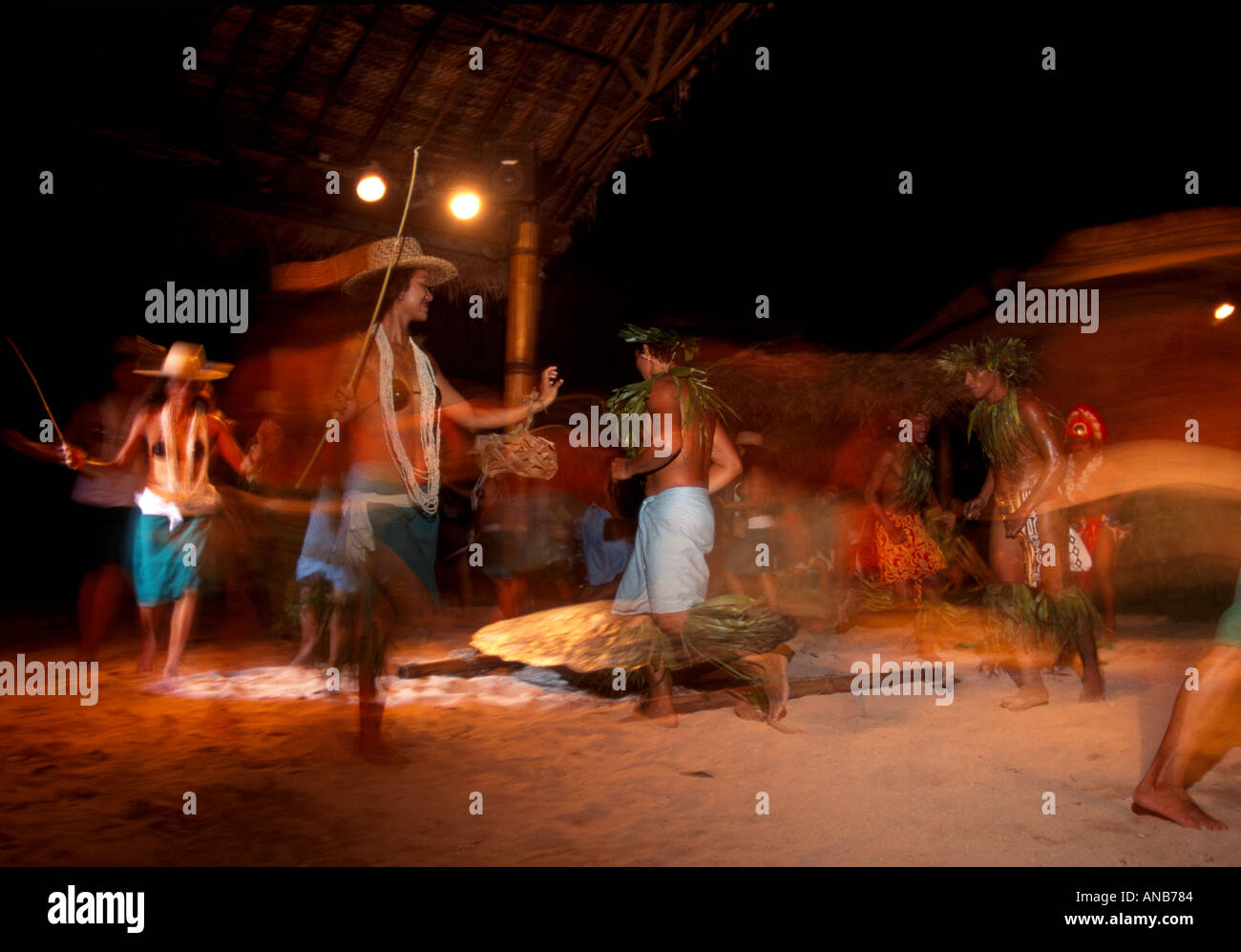 French Polynesia Moorea Ceremonial Polynesian dancers in motion Stock ...
