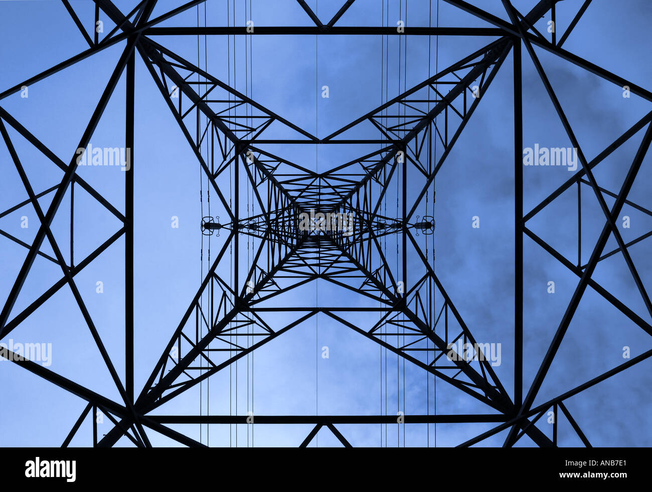 View vertically upwards from directly underneath UK energy pylon Stock ...