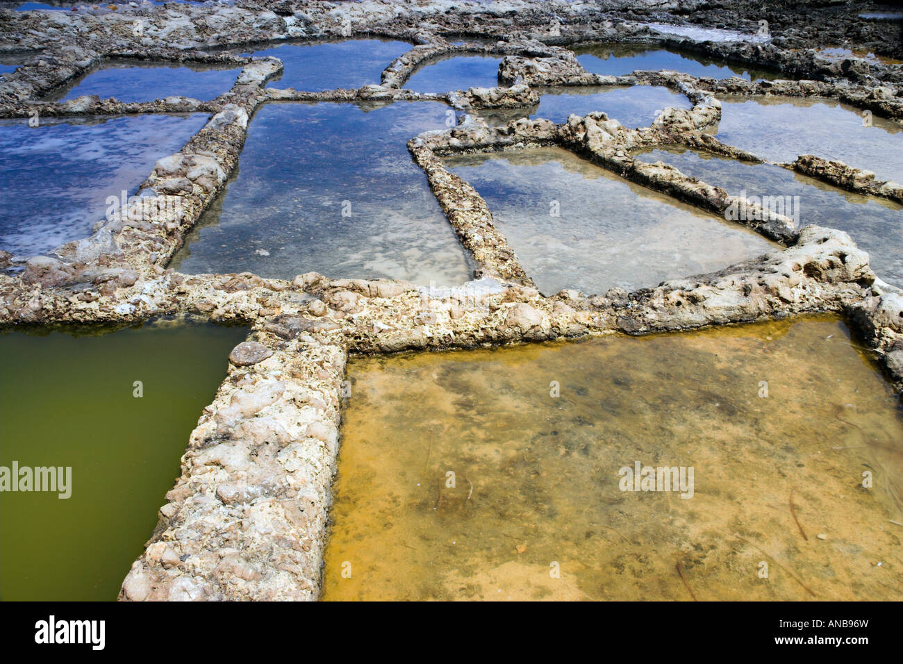 Salt pans used in production of sea salt, Xwieni Bay, Gozo, Malta Stock ...