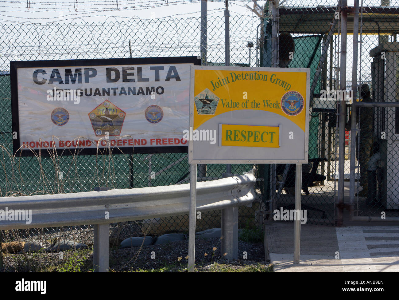 Entrance to the detention Camp Delta on US Naval station Guantanamo Bay ...