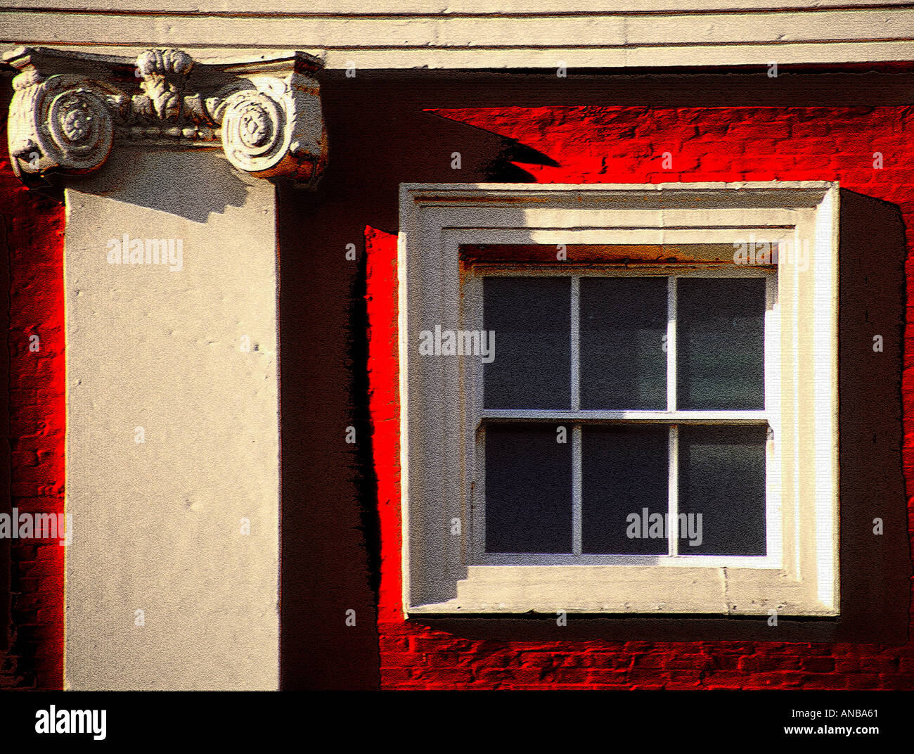 Georgian window and ionic pilaster with a red stucco background Stock ...