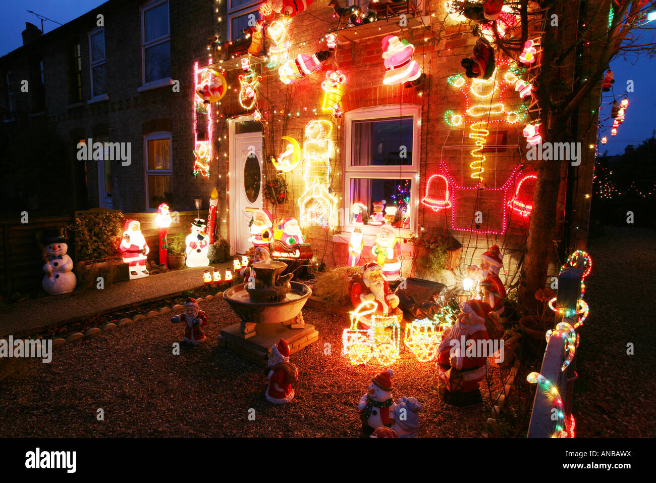 A house with an excessive amount of christmas lights, England Stock ...