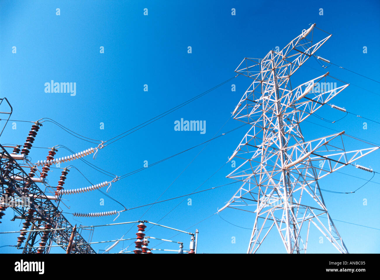 Silver electric pylon Stock Photo - Alamy