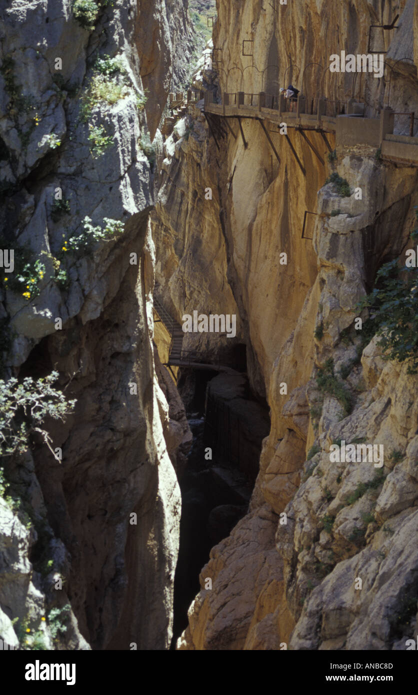 Climber on Camino del Ray in Upper El Chorro Gorge Andalucia Spain ...