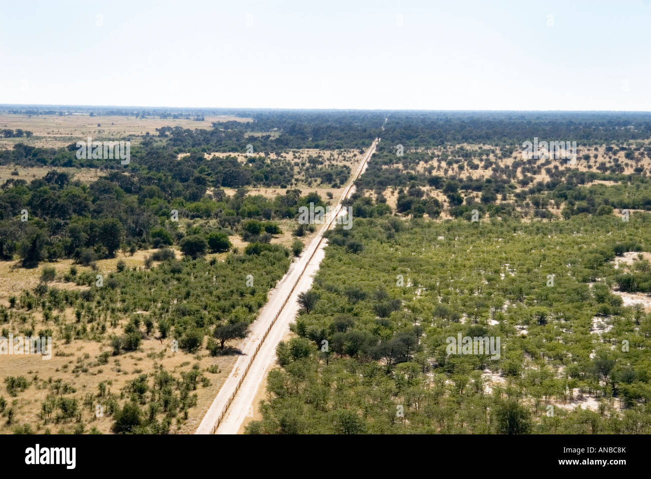 Aerial view of Veterinary control fence (Buffalo Fence) - separating ...