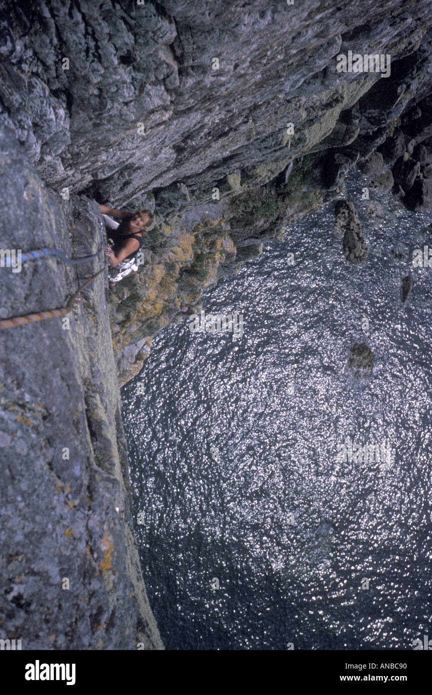 Rock climber seconding at Gogarth North Wales Stock Photo - Alamy