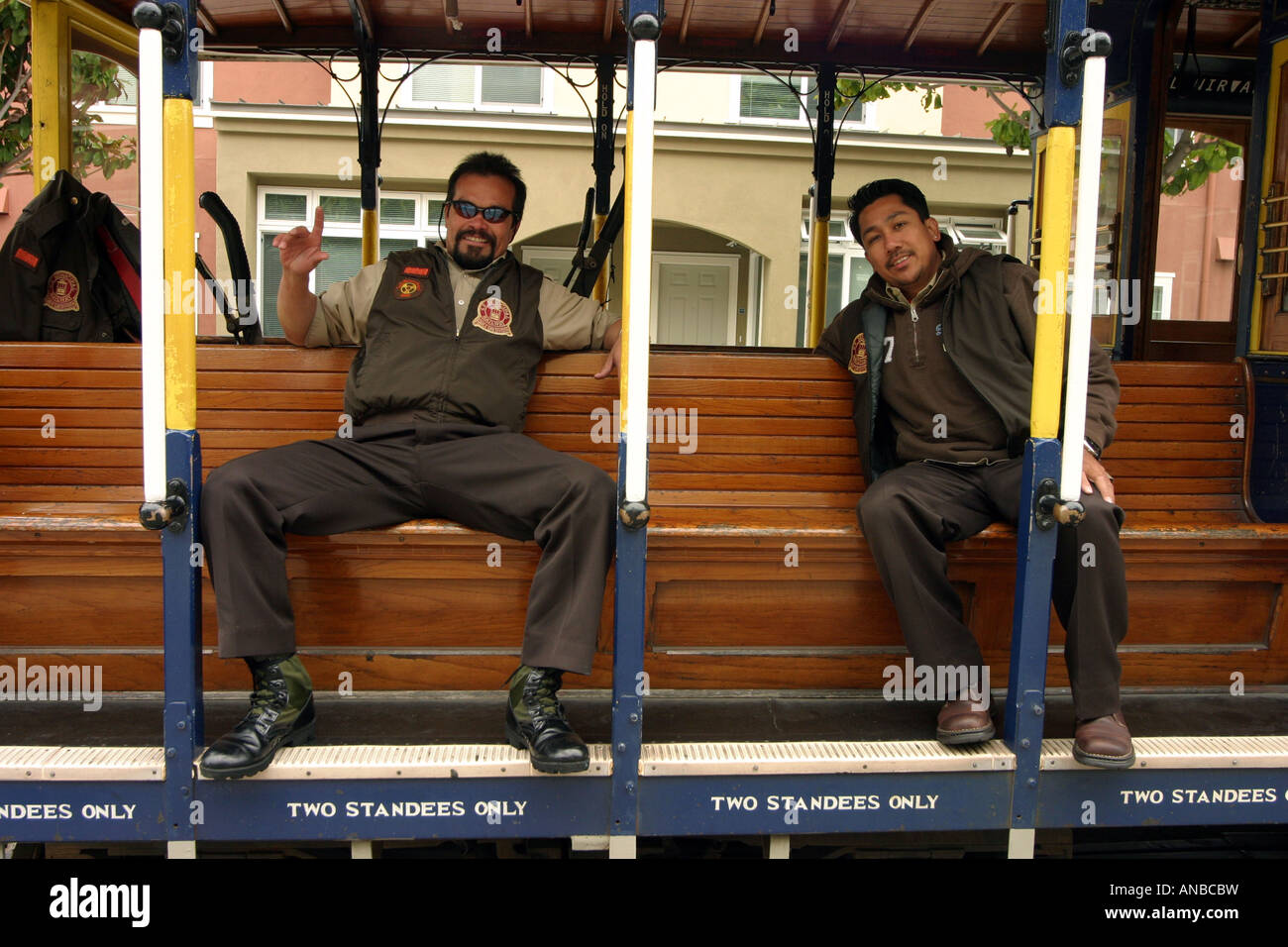 Two tram drivers relaxing, San Francisco, California USA Stock Photo ...