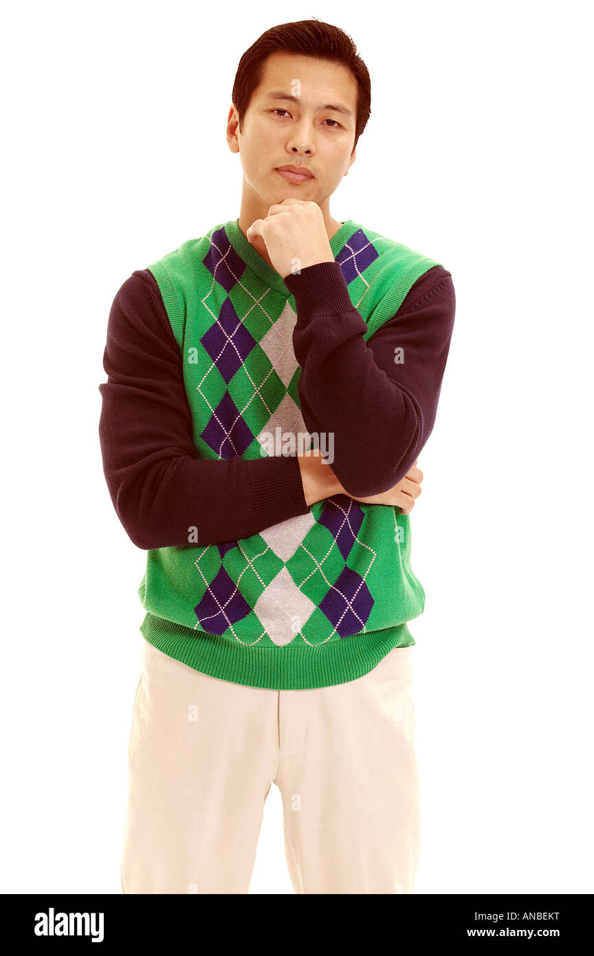 Man in Argyle Sweater Thinking Stock Photo - Alamy