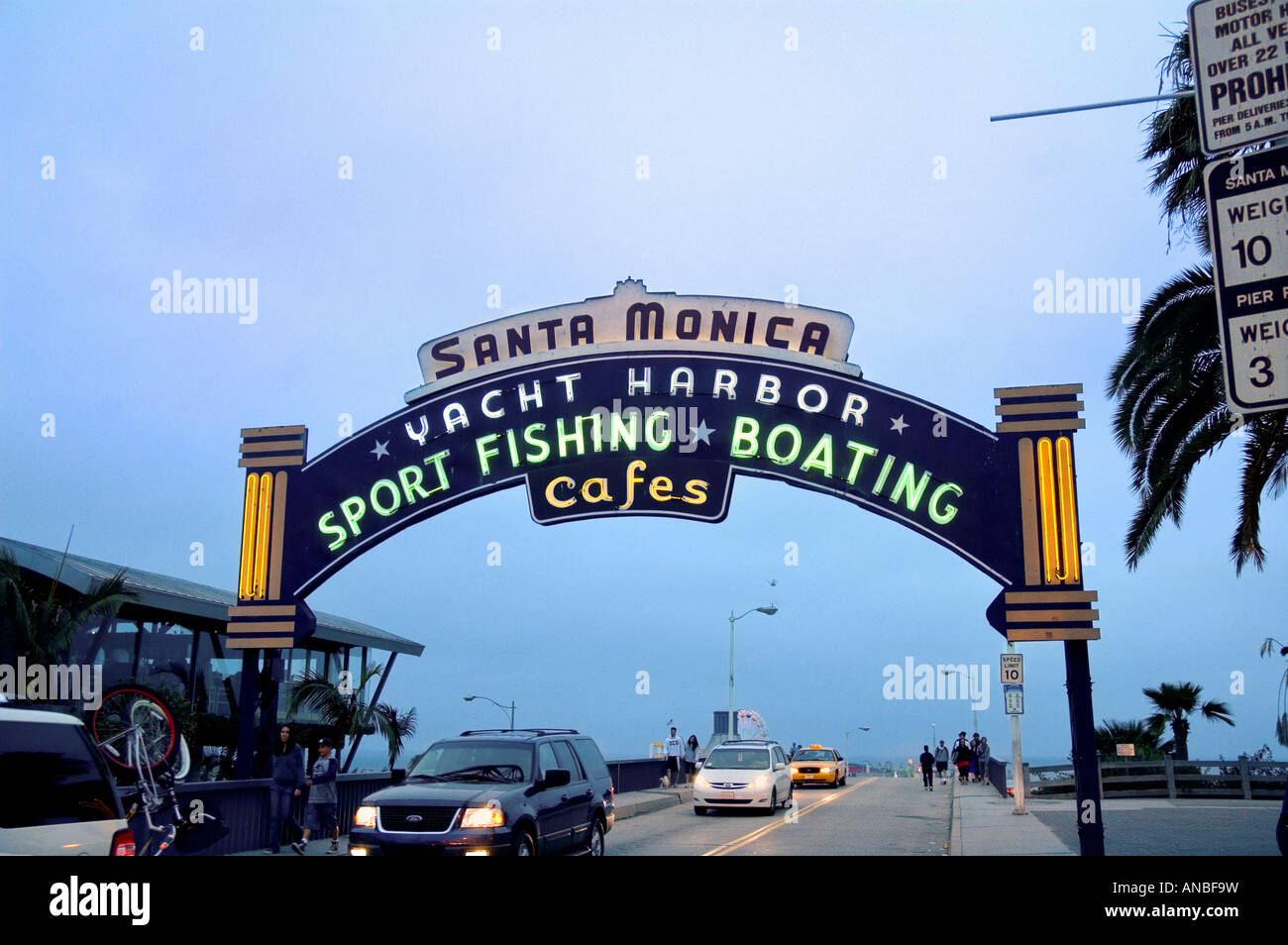 Santa Monica Pier sign at dusk Santa Monica Los Angeles California ...
