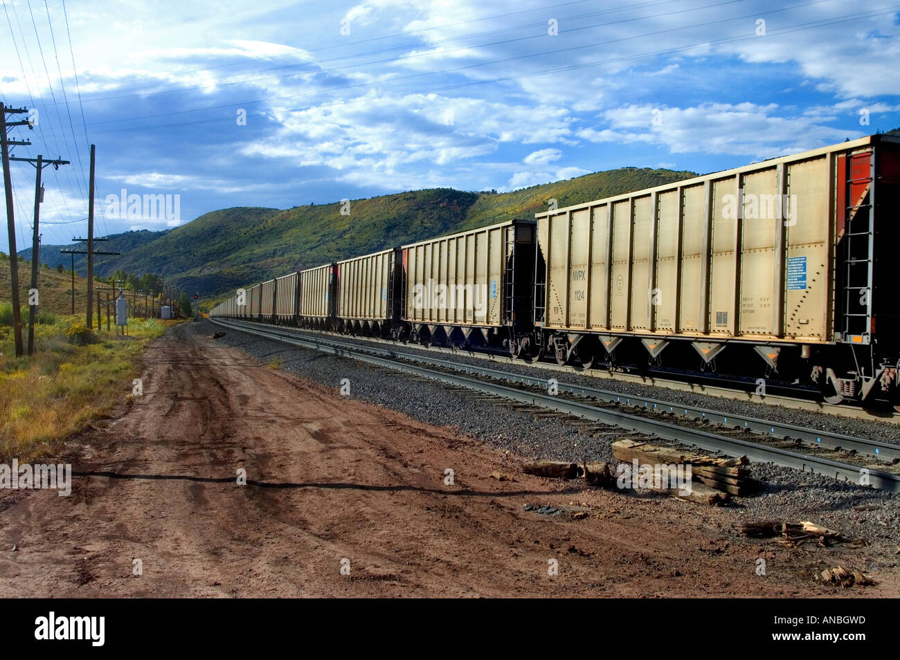 Loaded coal train stretches back from the camera angle Stock Photo - Alamy