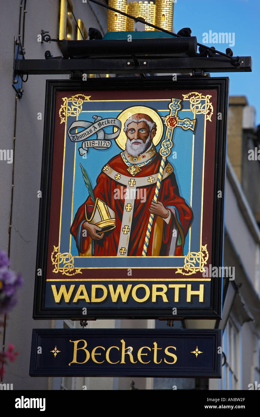 Pub Sign 'Beckets' in Glastonbury Somerset England Stock Photo - Alamy