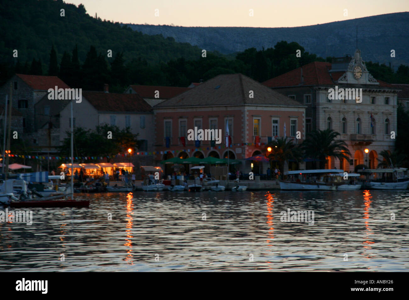 Stari Grad town at night on Hvar Island Stock Photo - Alamy