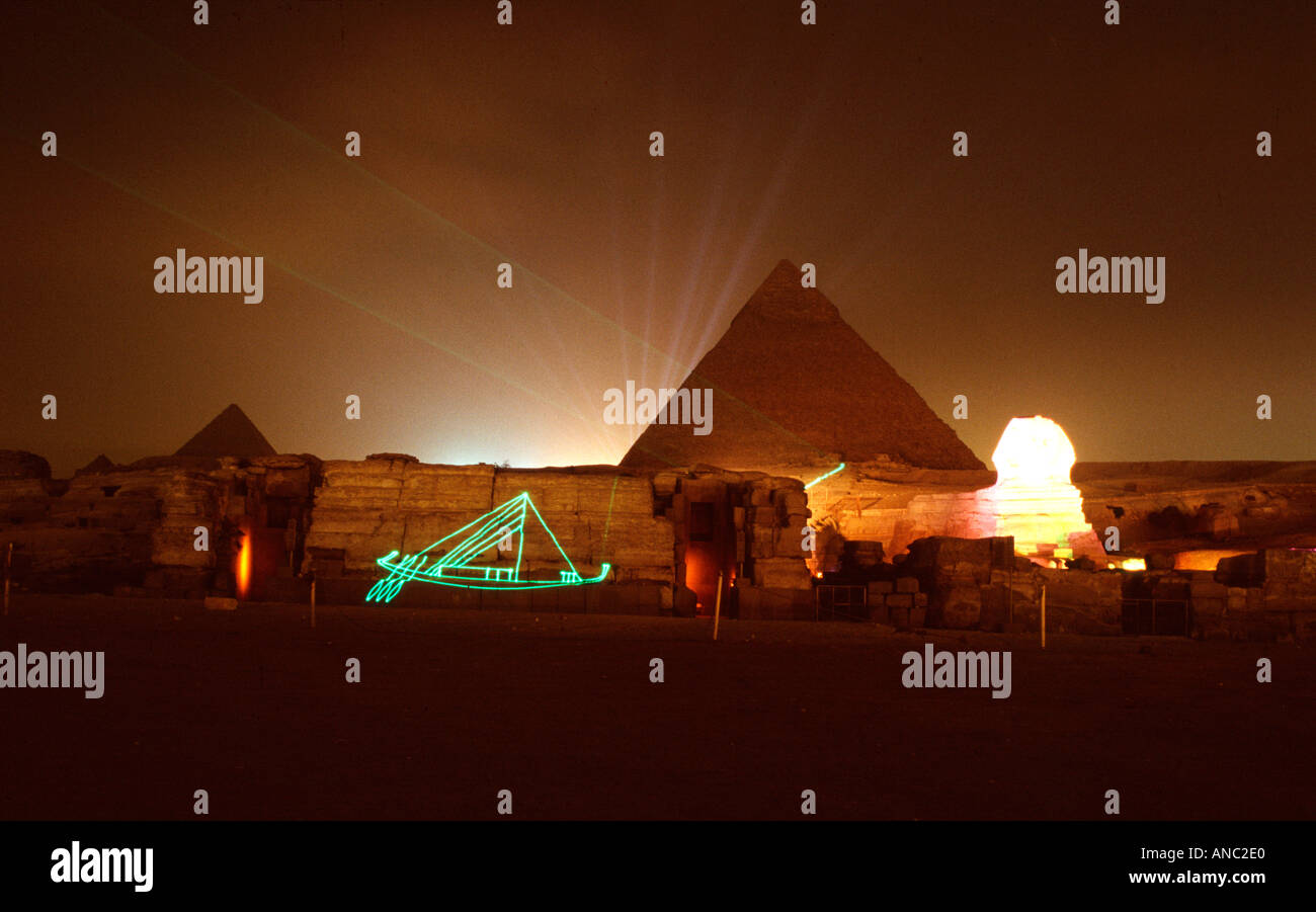 Laser light show at the great pyramid of Cheops Giza in Cairo Egypt ...