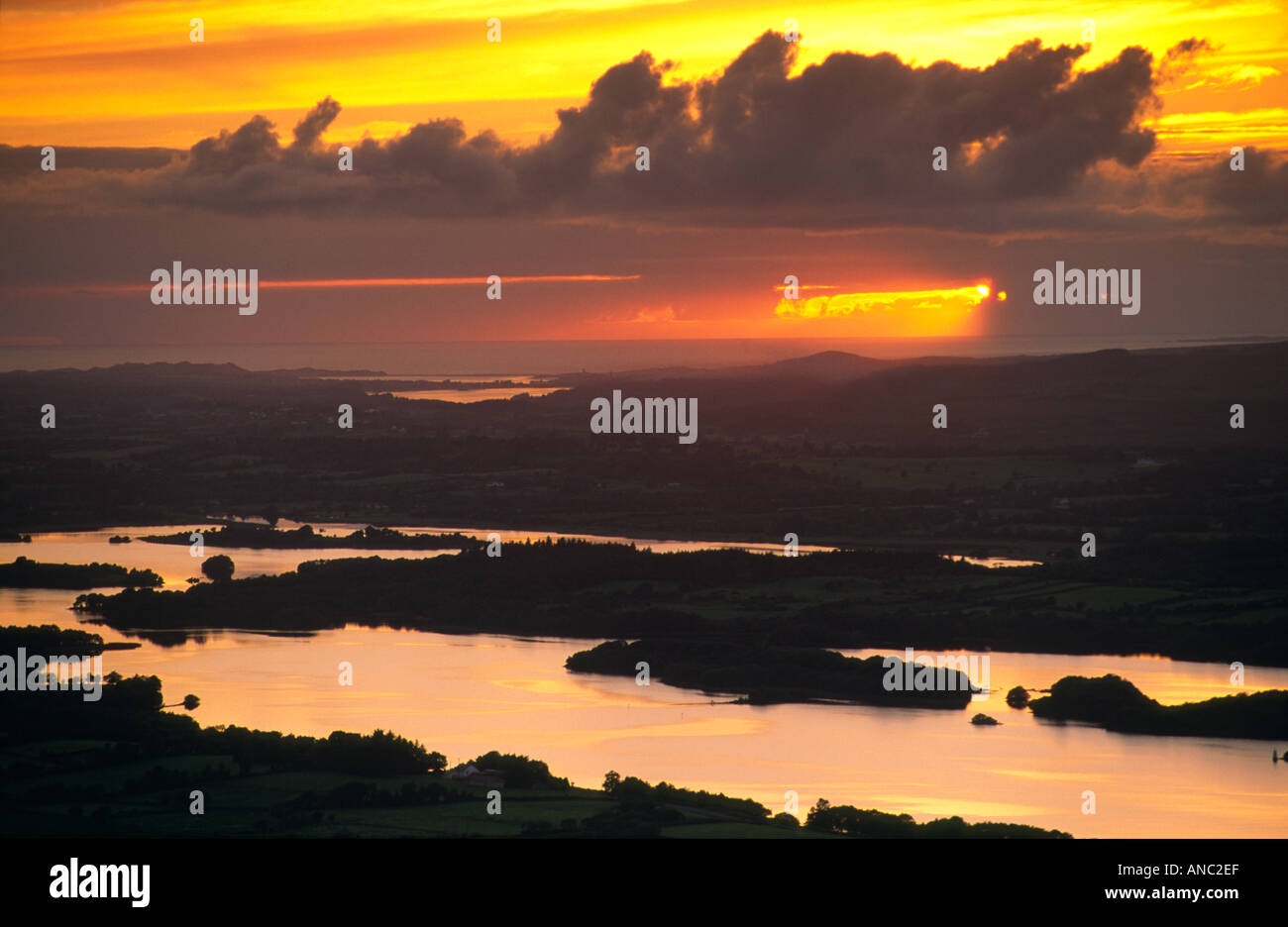 Over Lower Lough Erne toward Donegal Bay from the Cliffs of Magho, near ...