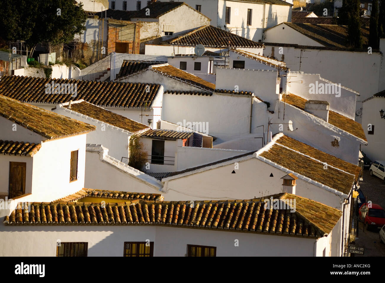 Rooftops and white houses in traditional Spanish village Stock Photo ...