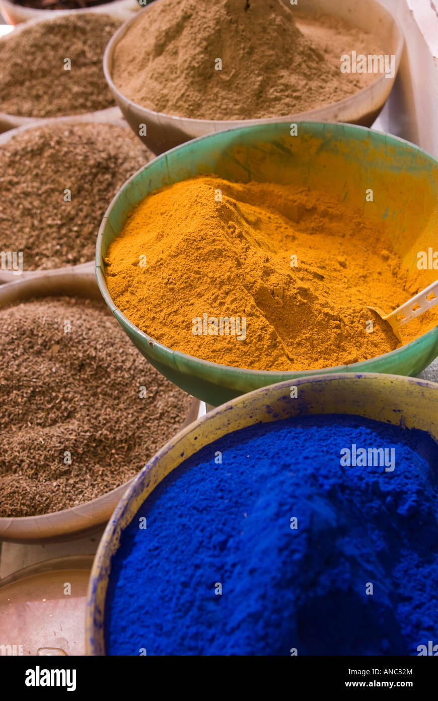 Egypt - Luxor local market souk spice and dyes stall with indigo and ...