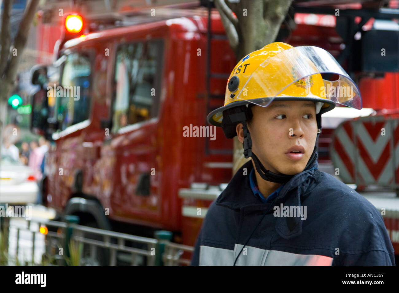 Fireman and Fire Engine Truck Hong Kong SAR Stock Photo - Alamy