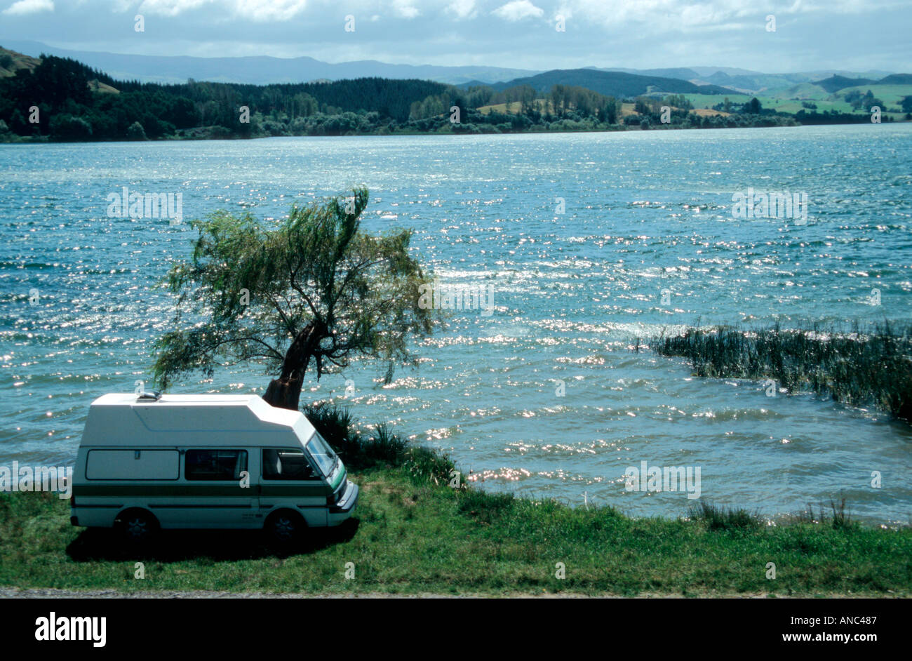 Quiet camping on Lake Tutira North Island New Zealand Stock Photo - Alamy
