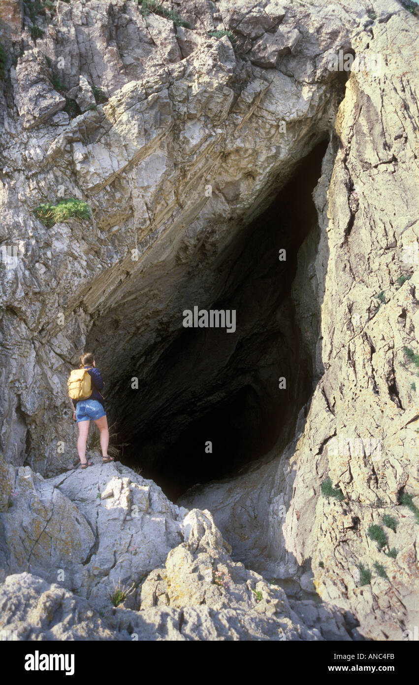 The entrance to Paviland Cave on Gower in South Wales UK Stock Photo ...