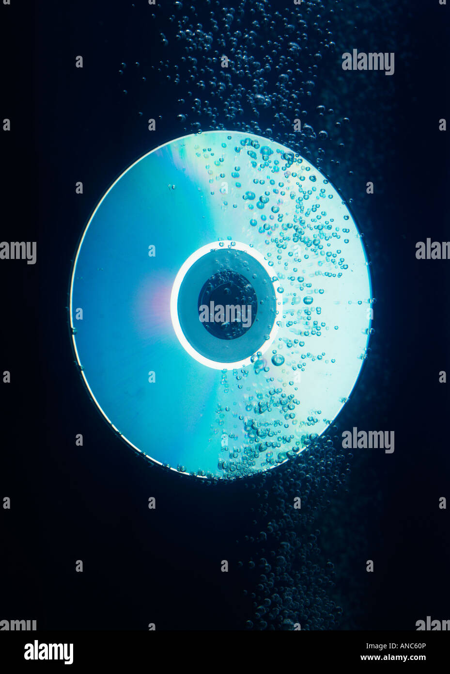 cd compact disc water light blue shady reflection small bubbles Stock ...