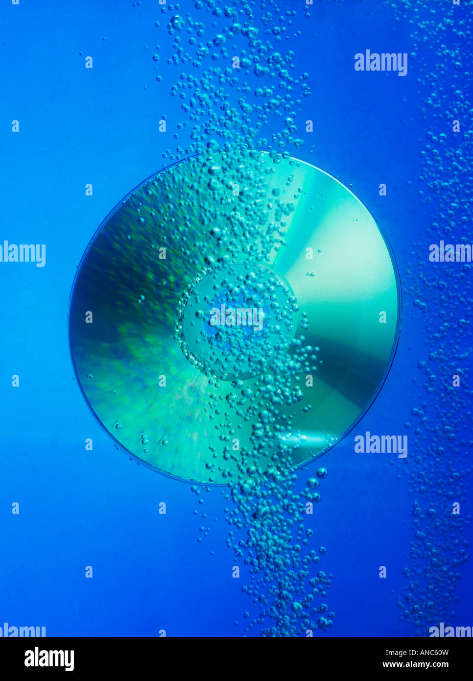cd compact disc water blue shady reflection small bubbles Stock Photo ...