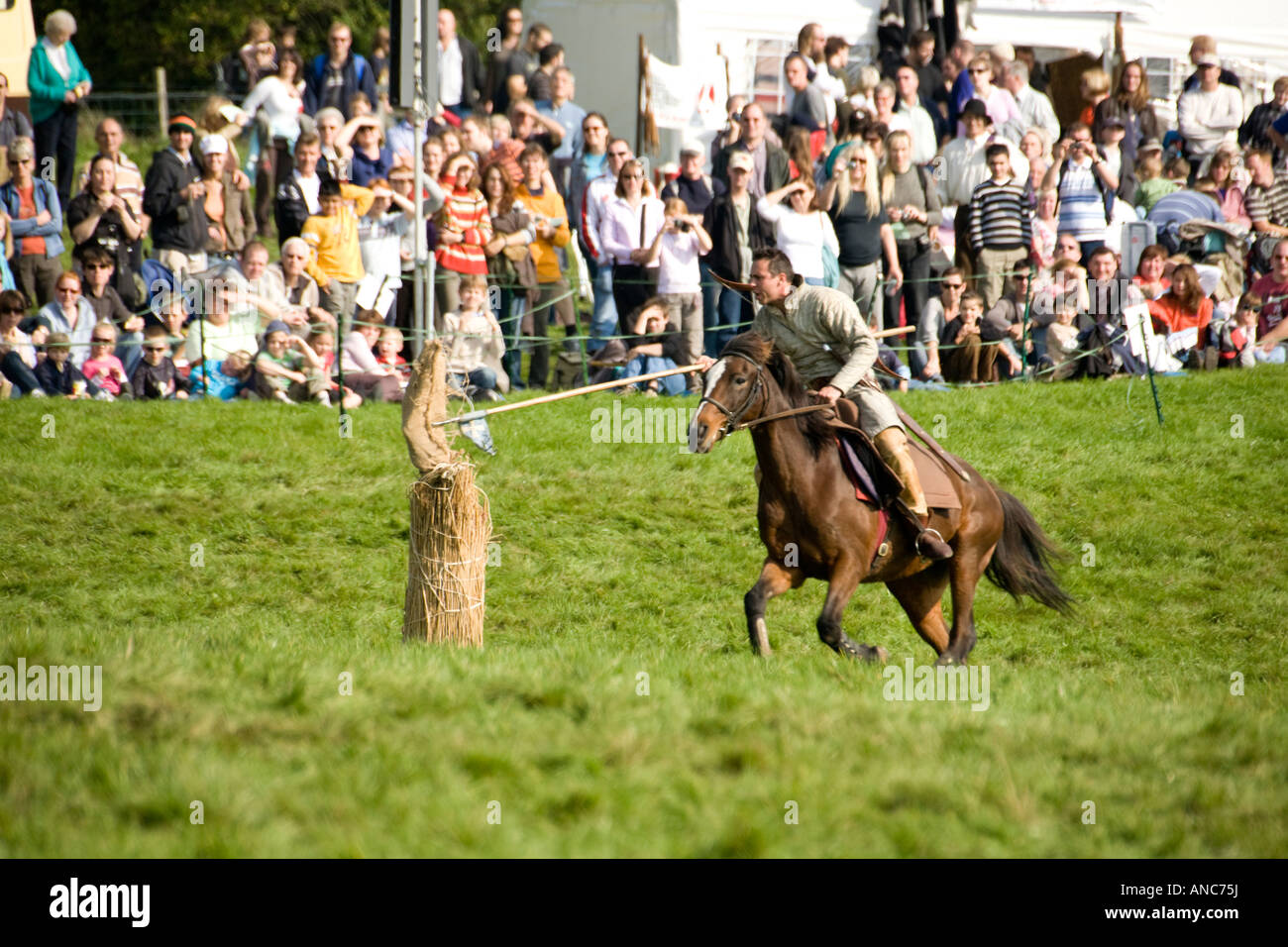 Demonstration of lancing skills on horseback at Battle of Hastings re ...