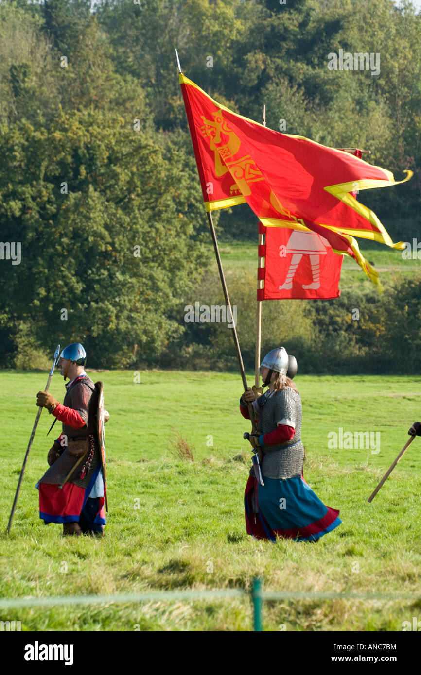 Foot Soldiers carrying pennant at Battle of Hastings re enactment 2007 ...