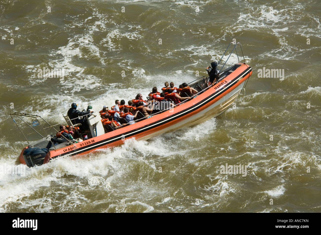 Iguacu Falls Brazil Tourist speed boat Stock Photo - Alamy