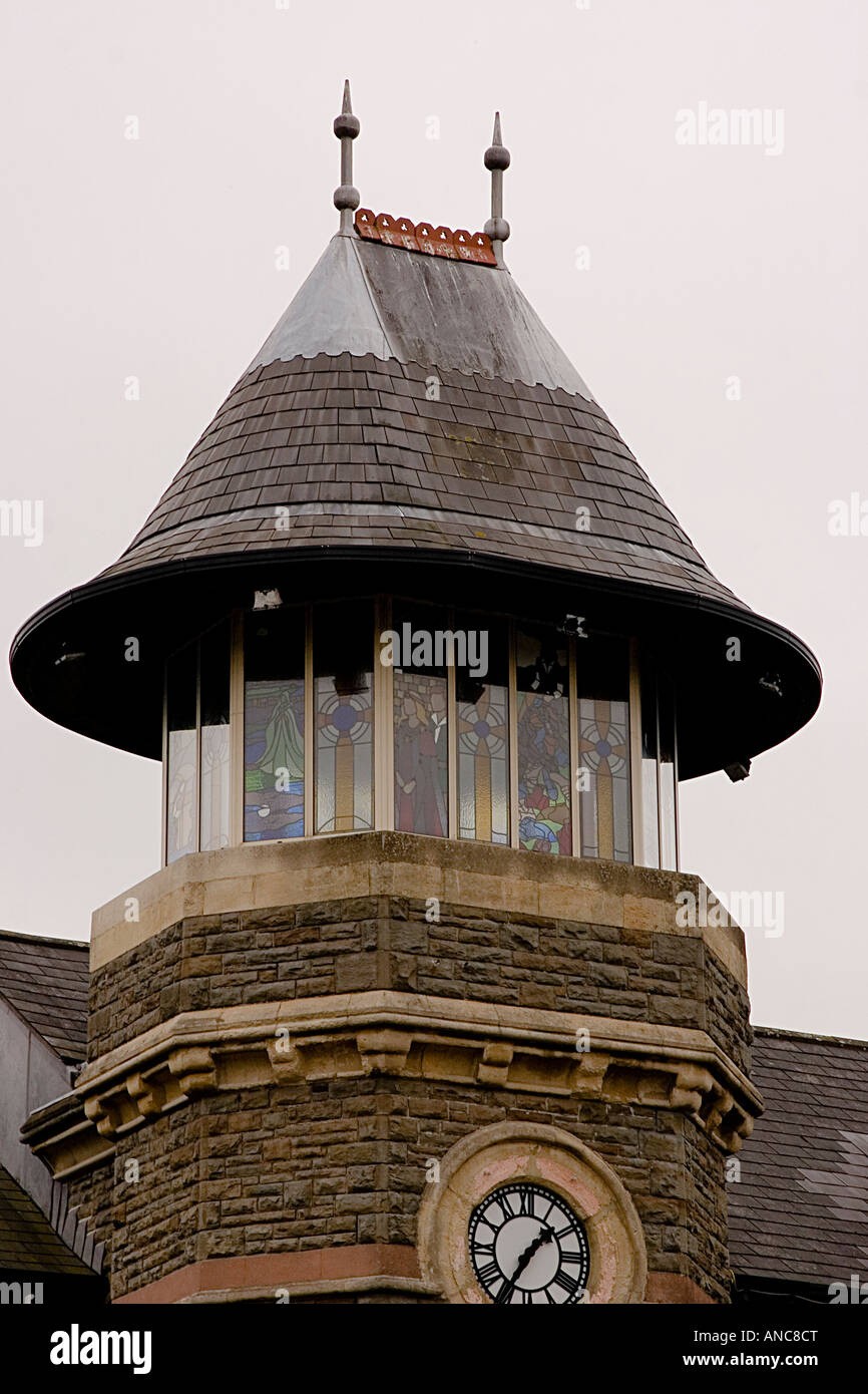 glazed stained-glass turret of Caerphilly town hall, SE Wales Stock ...
