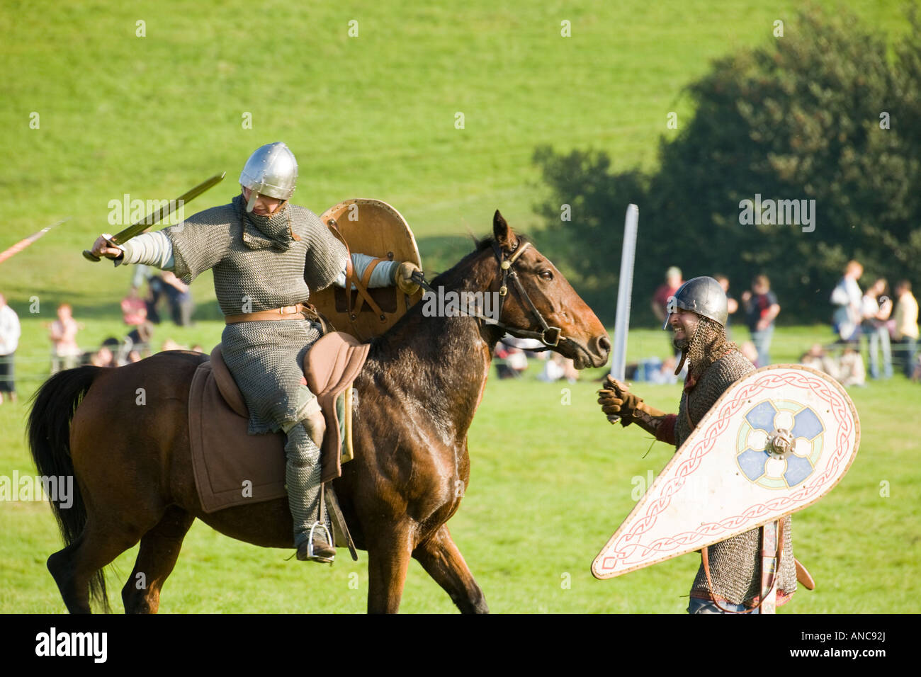 Mounted knight attacks King Harolds foot soldiers on horseback during ...