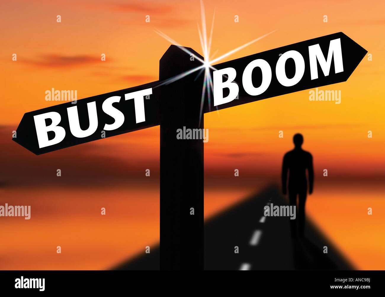boom bust financial road sign Stock Photo - Alamy