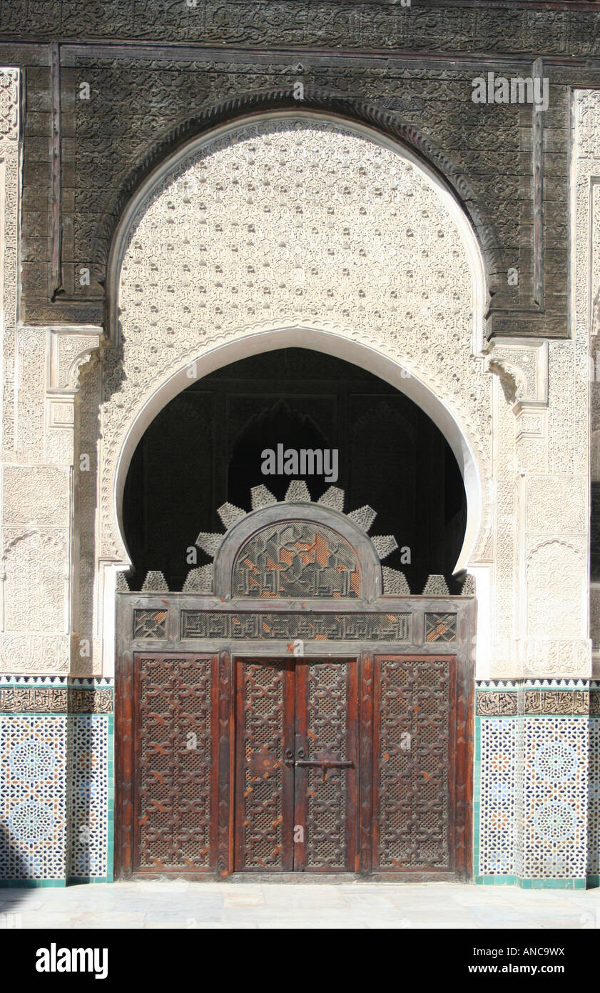 Entrance from courtyard to Mosque, Fez, Morocco, North Africa Stock ...