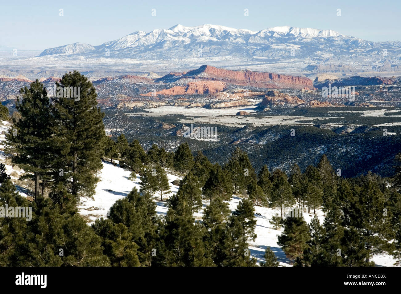 USA, Utah. Utah landscape in Winter, with Henry Mountains in background ...