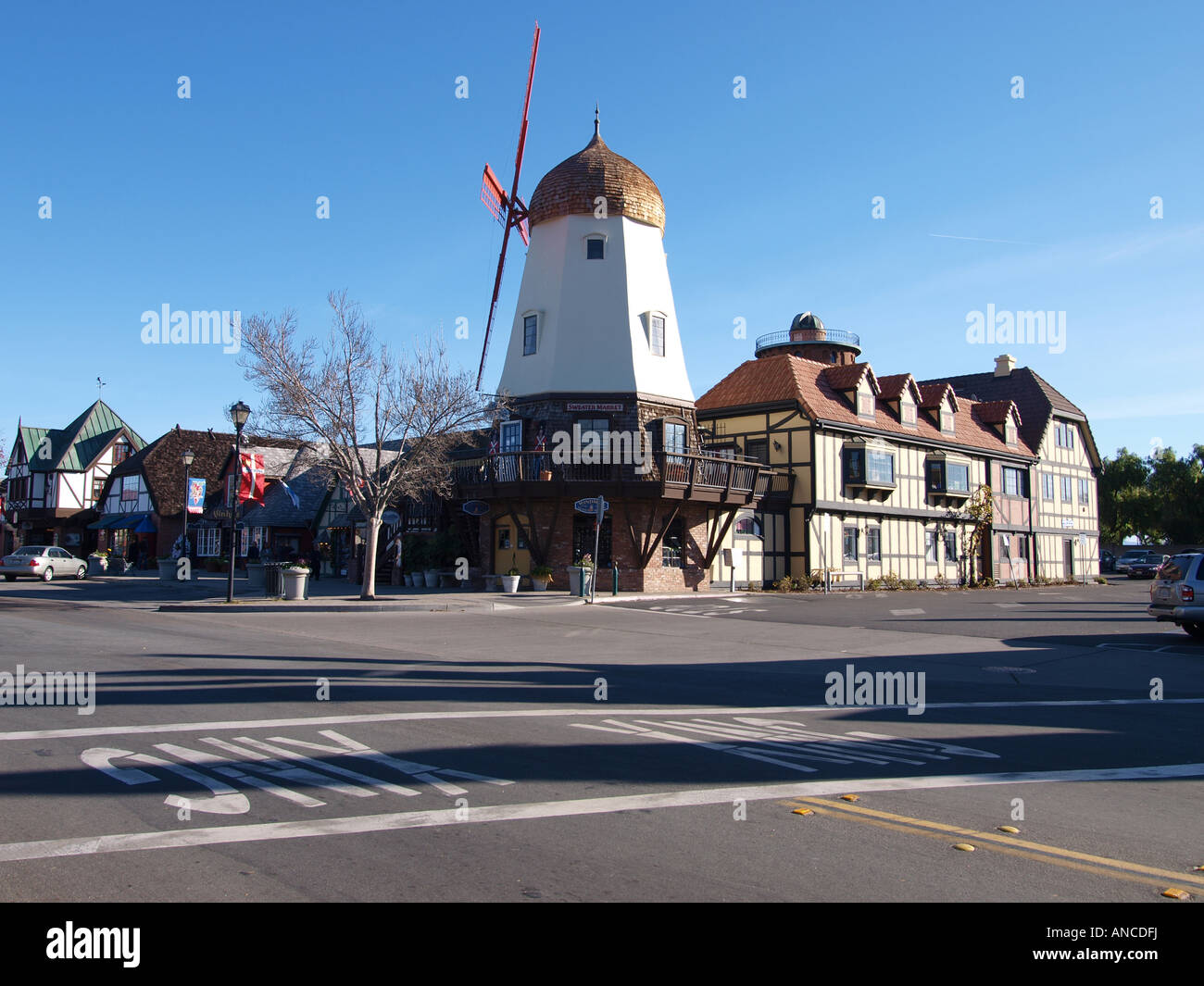A main street in Solvang CA. showing Danish architecture Stock Photo ...