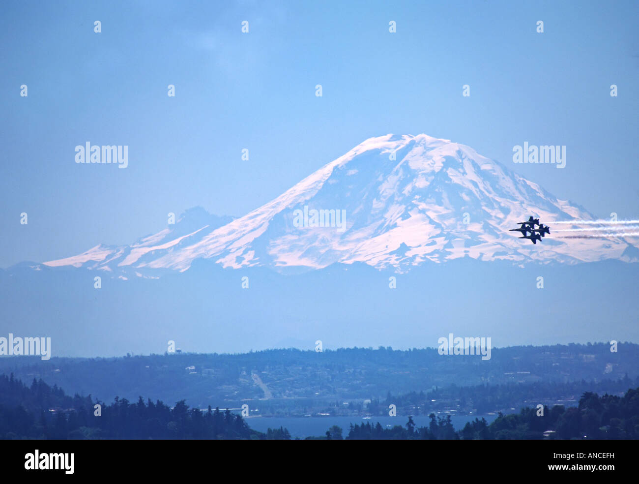 North America, USA, Washington, Seattle. The Blue Angels over Seattle ...