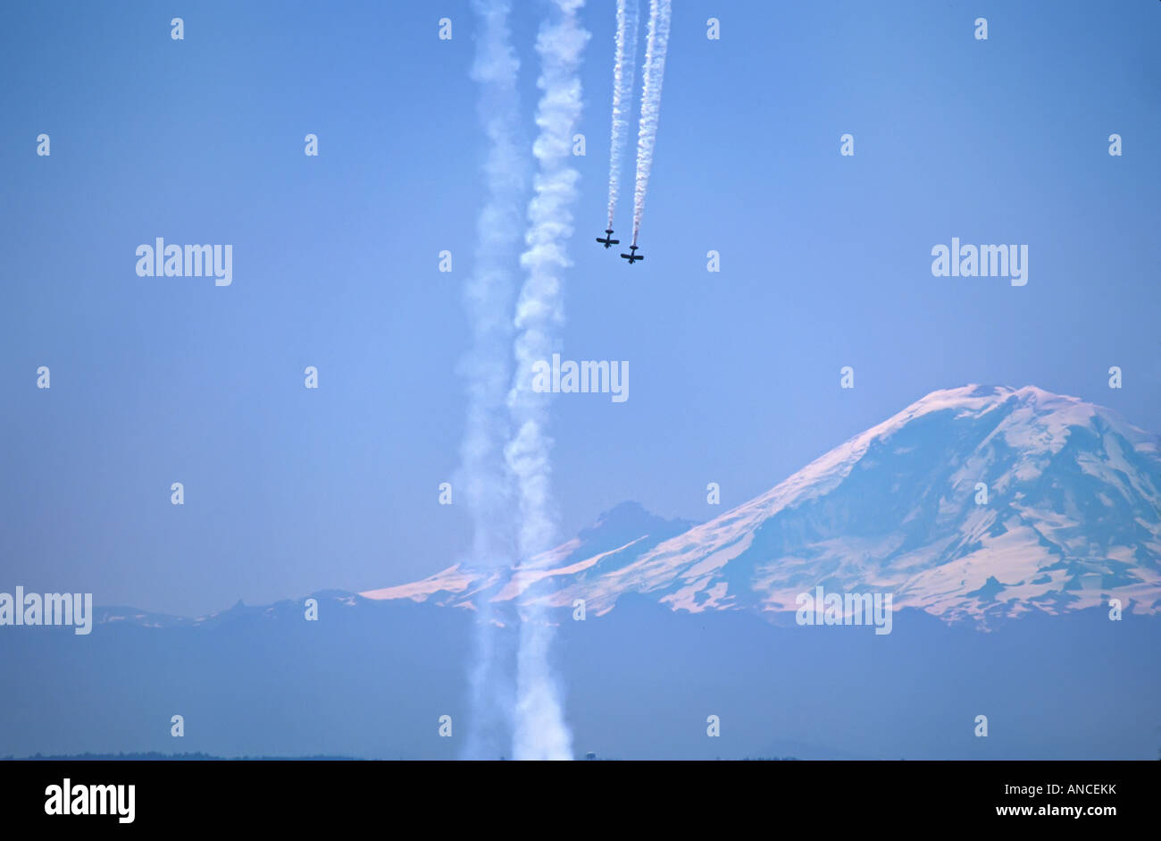 Washington, Seattle. Two stunt planes perform at the Seafair ...
