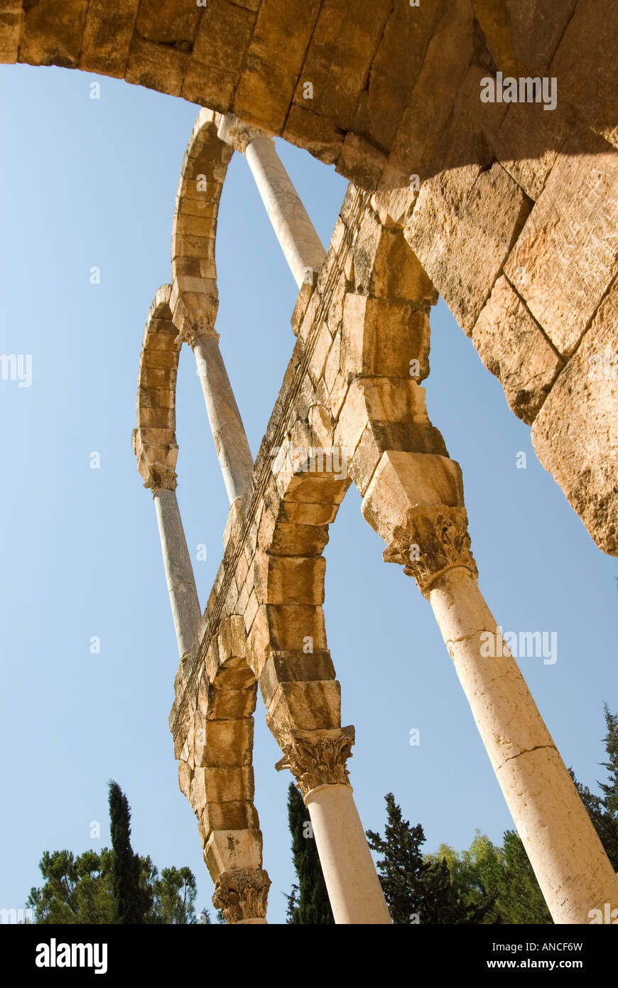 Arches and pillars in Anjar Castle Stock Photo - Alamy