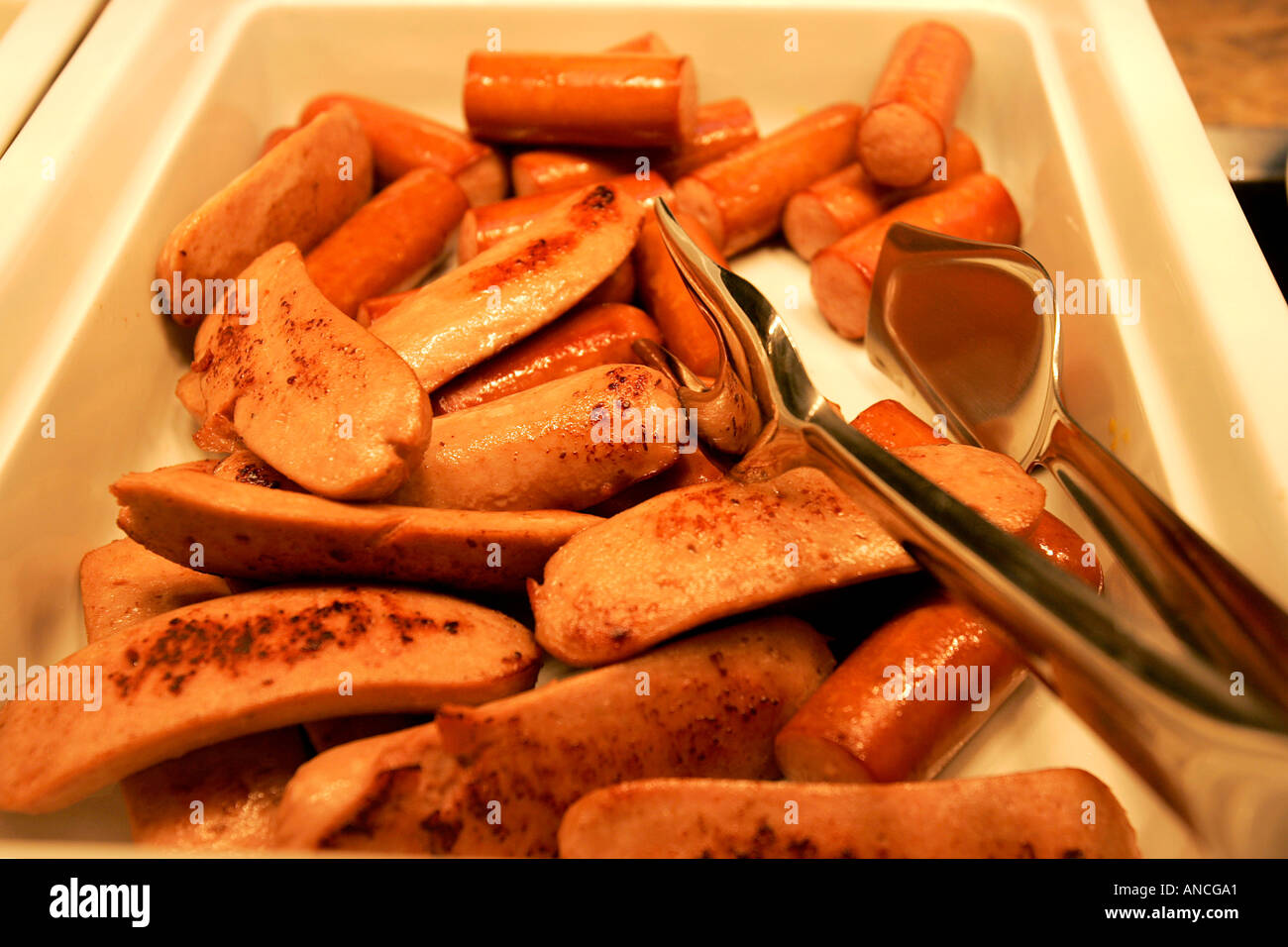 Sausage typical English breakfast barbecue colored coloured glazed ...