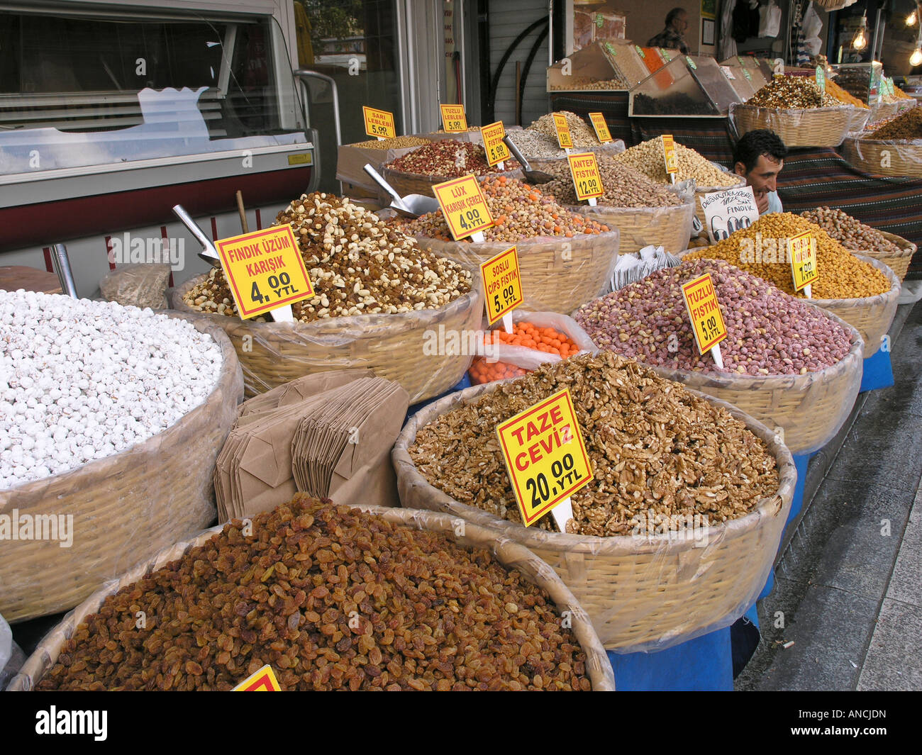 Nuts and dried fruits in the Misir Carsisi (Egyptian bazaar). Istanbul ...