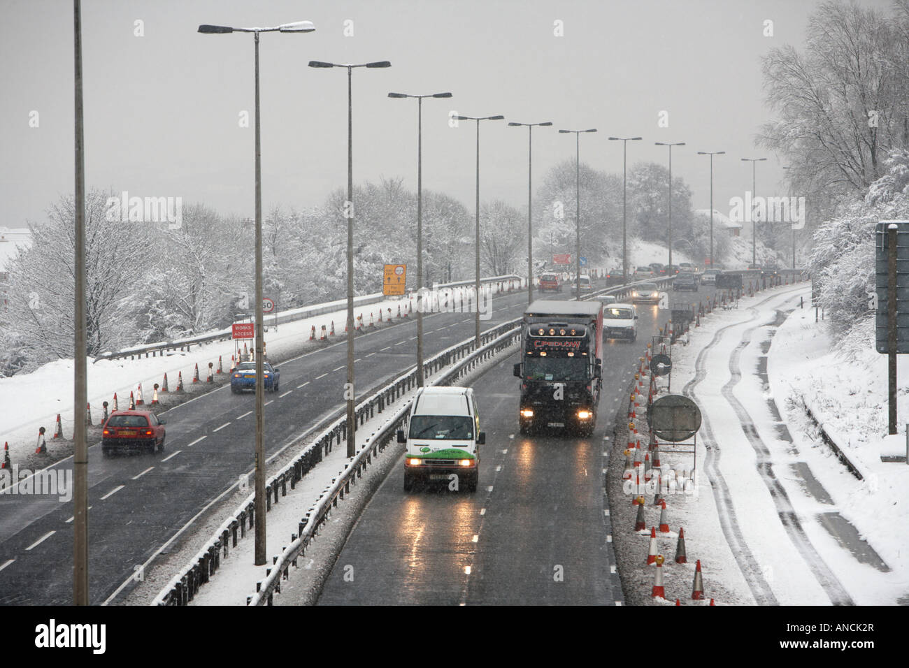 traffic including lorries and vans driving along the M2 motorway ...