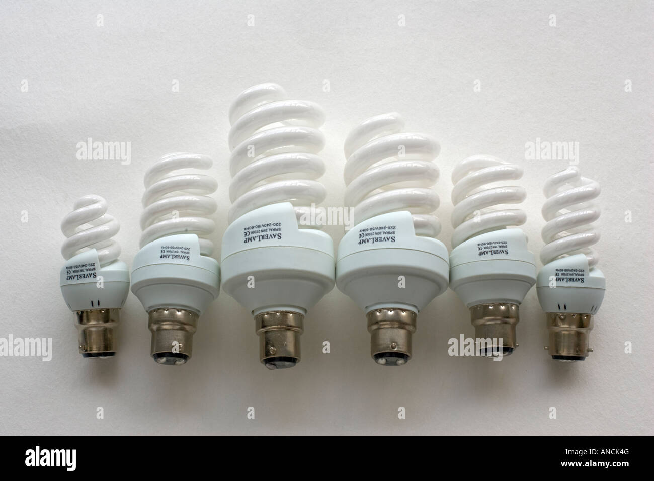 Variety of different sized low energy spiral compact fluoresecent CF ...