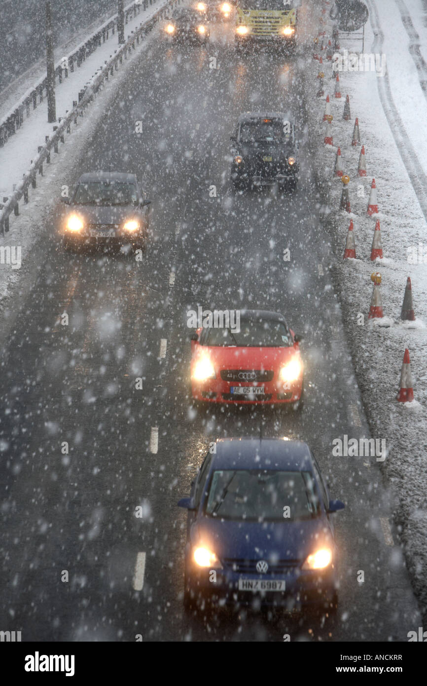 vehicle traffic driving along the M2 motorway outside Belfast during ...