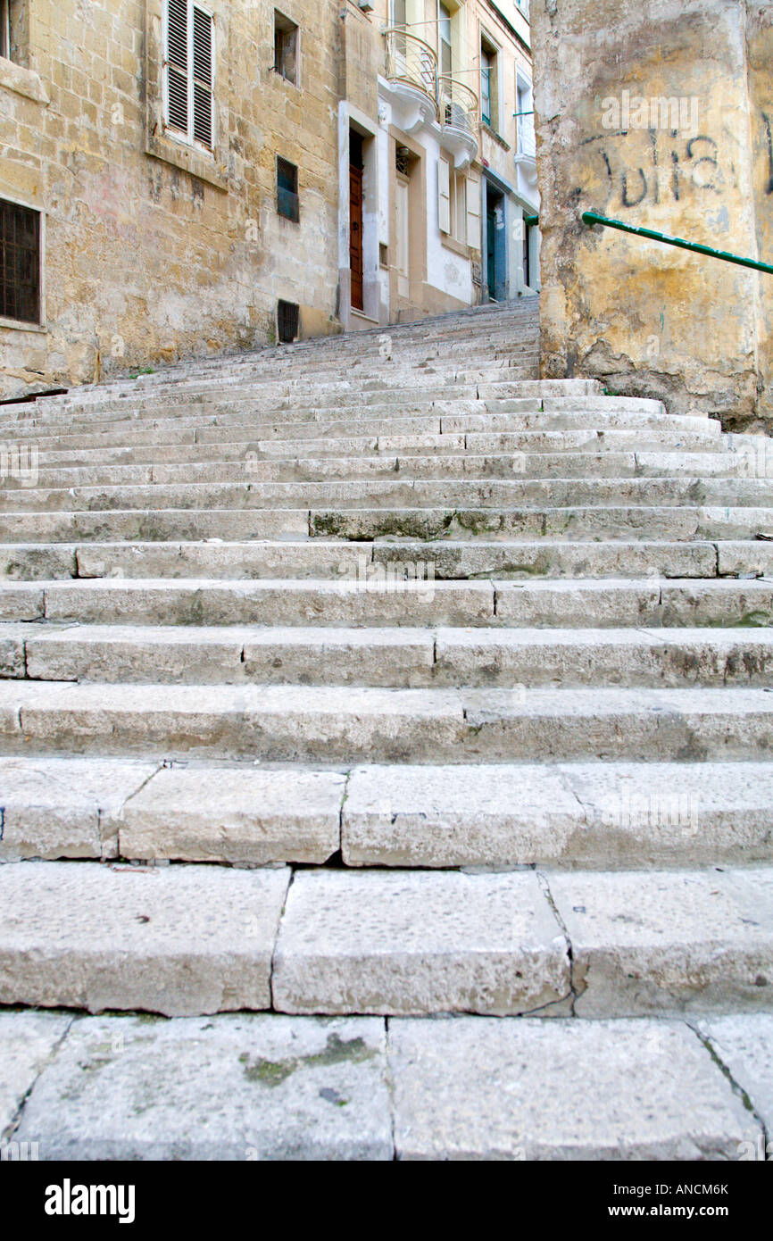 Sea of stone steps between buildings in Valletta, Malta Stock Photo - Alamy