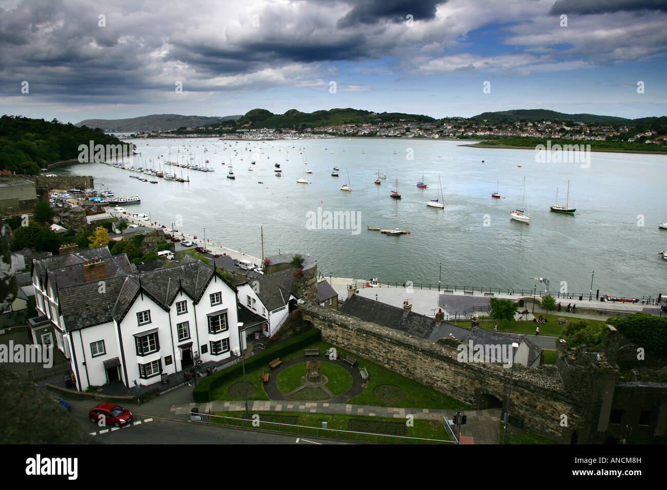 Looking down onto the seaside town of Conwy in Wales Stock Photo - Alamy