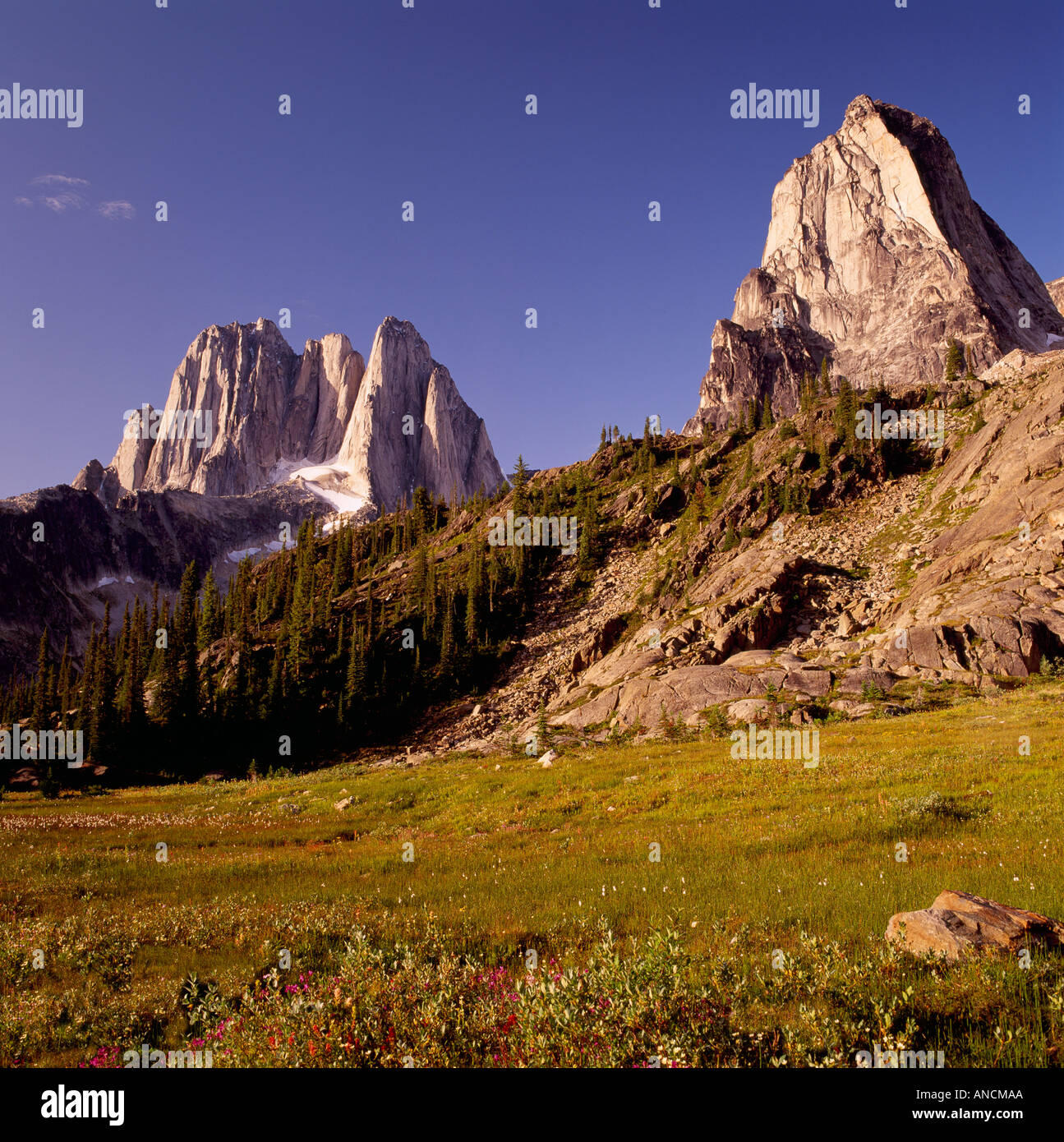 The Howser Towers in the Purcell Mountains in Bugaboo Provincial Park ...