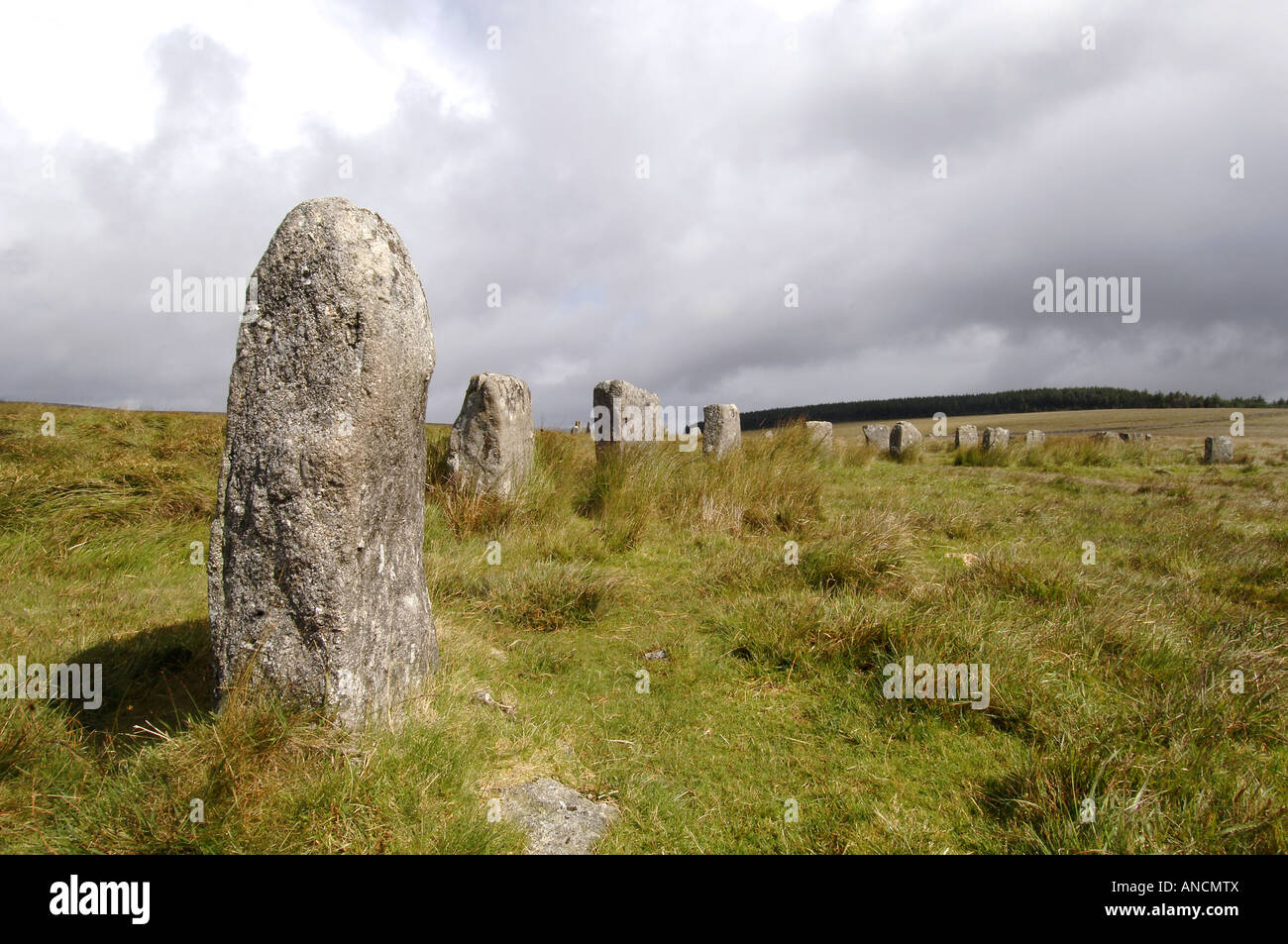 Stone circles in the Dartmoor National Park in Devon South West England ...