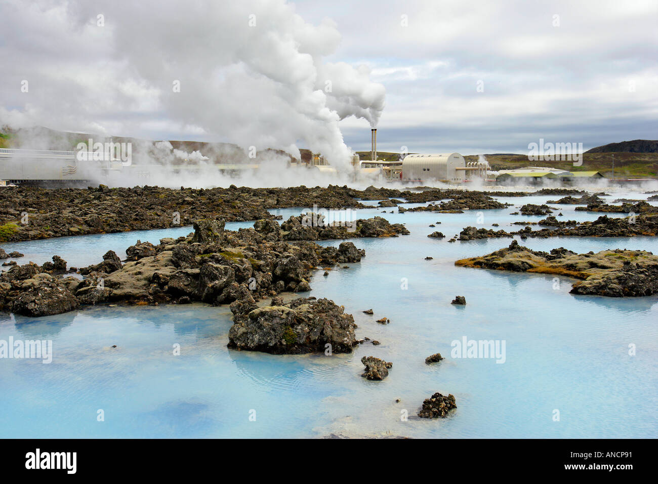 Cooling Pools at the Blue Lagoon Geothermal Power Plant Iceland Stock ...